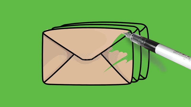 `Drawing Group of Mail with Brown Colour and Black Outline on Abstract ...