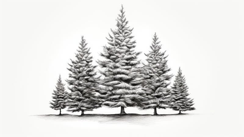 A Drawing of a Group of Pine Trees. Suitable for Nature and Landscape ...