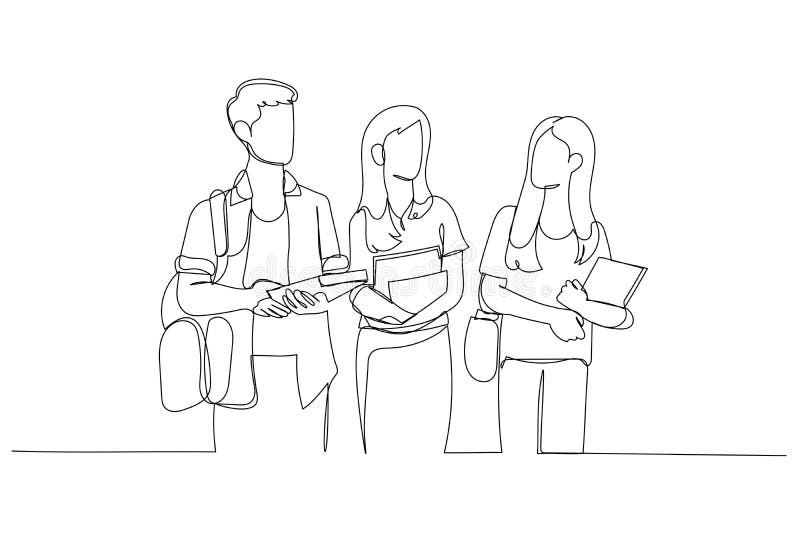 Drawing of Group of Three Students Walk Together To Discuss Exam ...