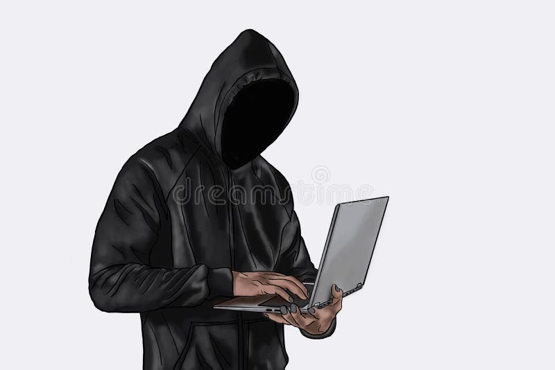 Drawing of Hacker Sitting at Computer Stock Photo - Image of electronic ...