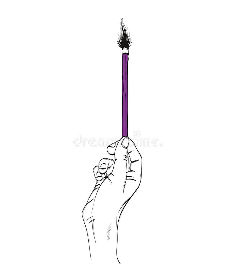 Drawing Hand with Brush. Vector Hand Drawn Illustration Stock ...