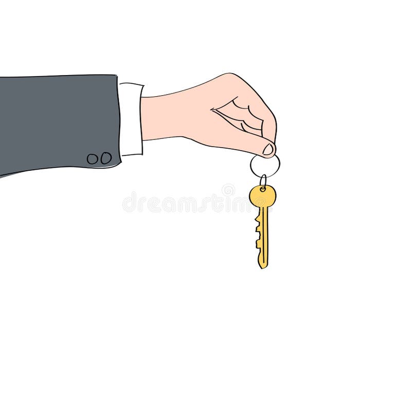 Drawing of a Hand Holding Key Stock Vector - Illustration of male ...