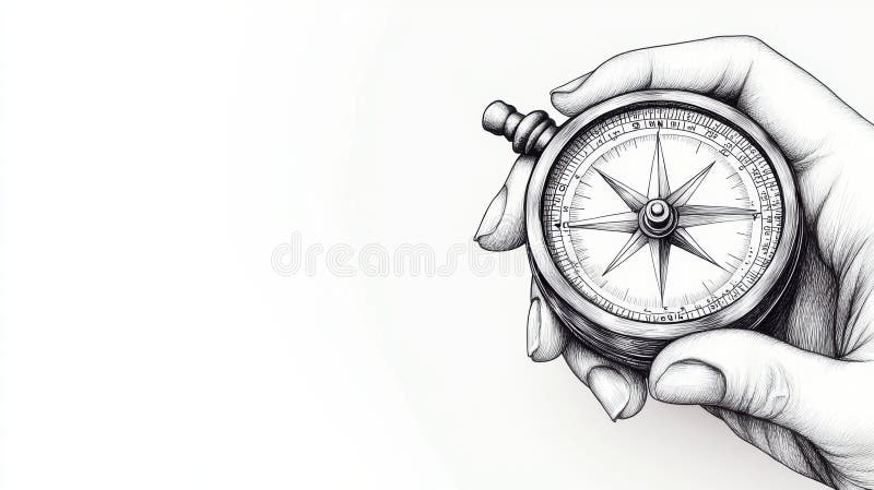 A Drawing of a Hand Holding an Old Compass, AI Stock Photo - Image of ...