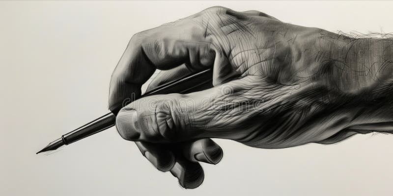 A Drawing of a Hand Holding a Pen Stock Illustration - Illustration of ...