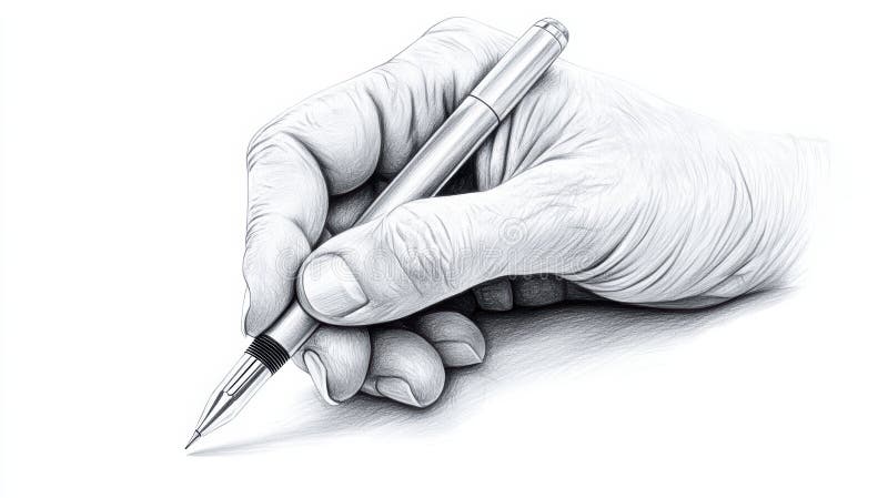 A Drawing of a Hand Holding a Pen and Writing with it, AI Stock Image ...