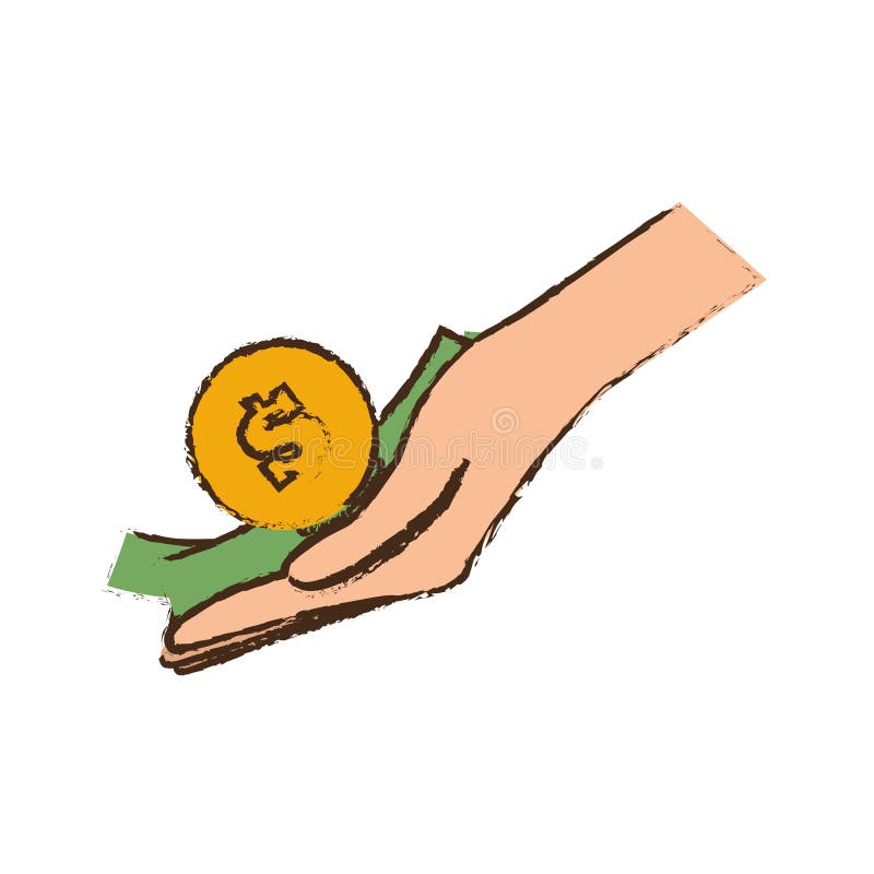 Drawing Hand Holds Bill Coin Money Stock Illustration - Illustration of ...