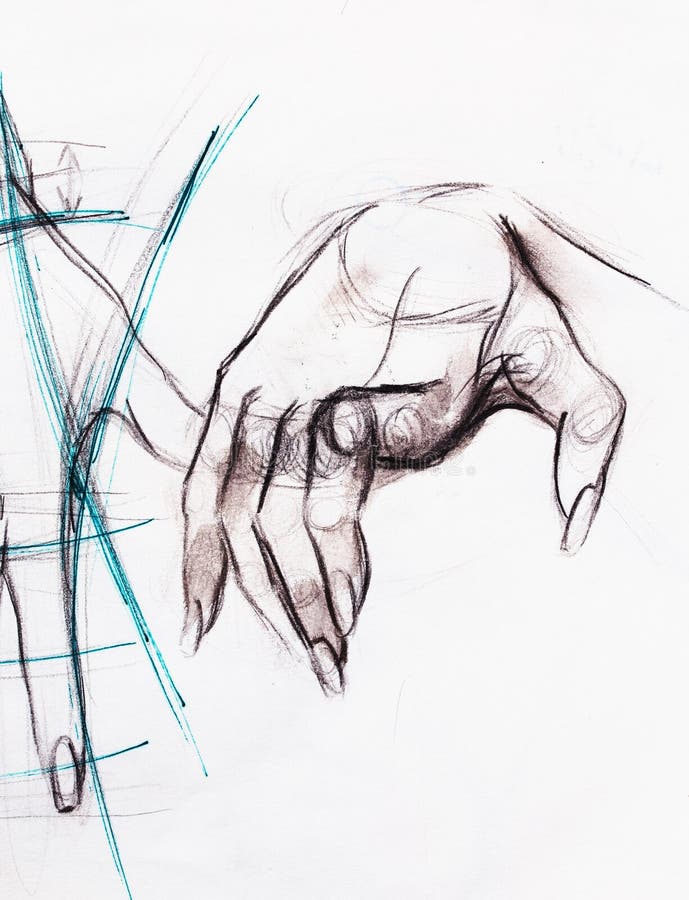 Drawing Hand, Pencil Sketch on Old Paper. Stock Illustration ...