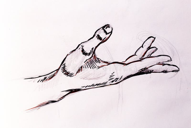 Drawing Hand, Pencil Sketch on Old Paper. Stock Illustration ...