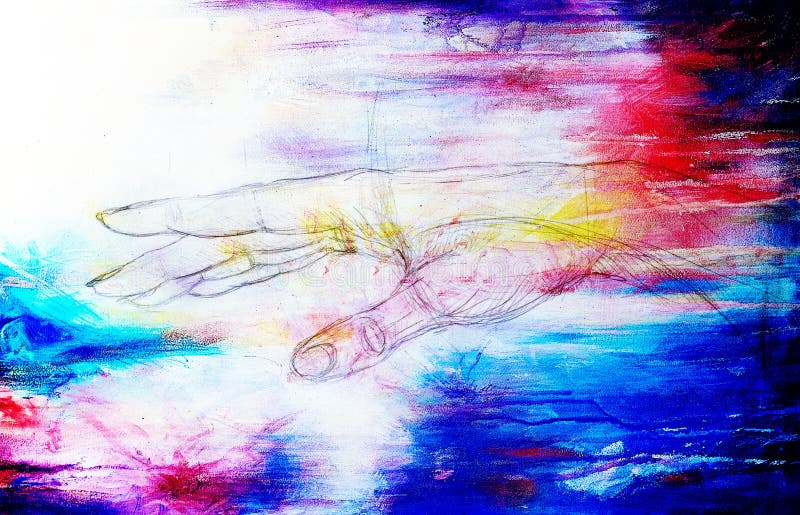 Drawing Hand, Pencil Sketch on Paper, Color and Vintage Effect. Stock ...