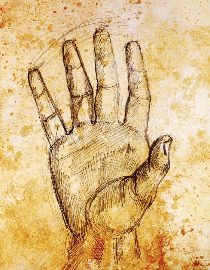 Drawing Hand, Pencil Sketch on Paper, Sepia and Vintage Effect. Stock ...
