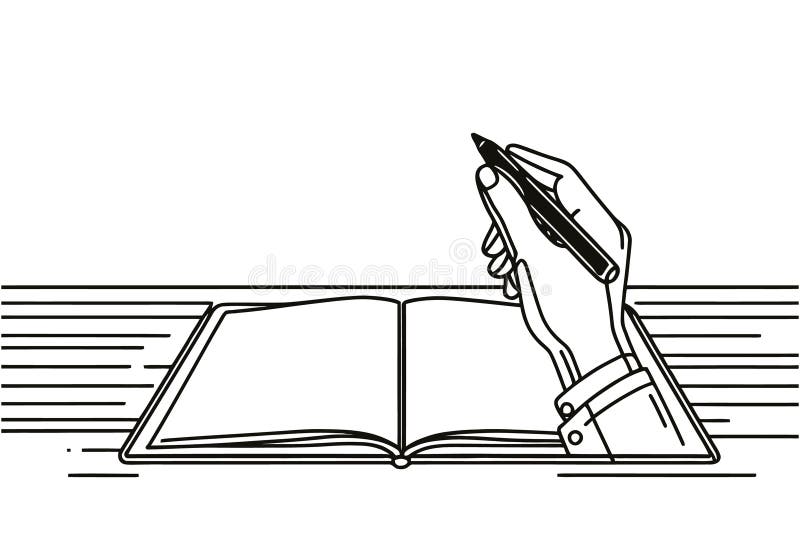 Drawing of a Handwritten Gesture on an Open Book. Concept of Writing ...