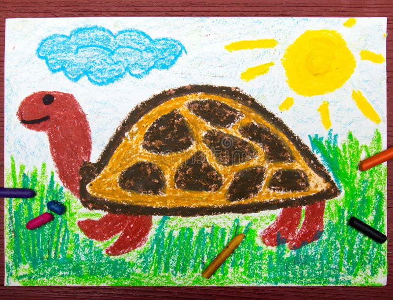 Drawing: Happy Turtle on the Grass Stock Illustration - Illustration of ...