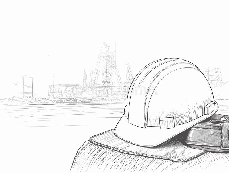 A Drawing of a Hard Hat - Safety Helmet on Engineer Working Table Stock ...