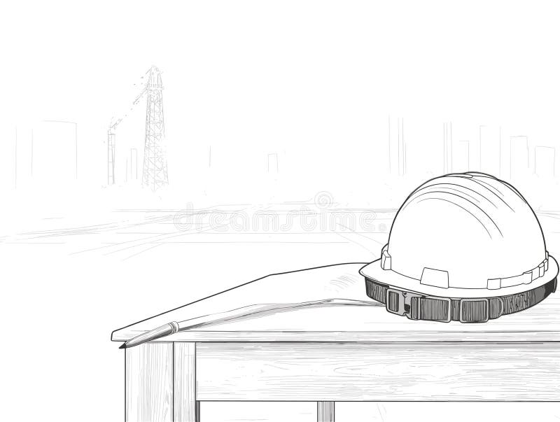 A Drawing of a Hard Hat on a Table - Safety Helmet on Engineer Working ...