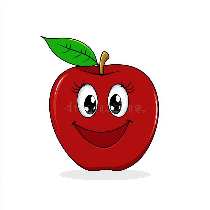 A Drawing of Healthy Food Featuring a Cute Red Apple with a Face Stock ...