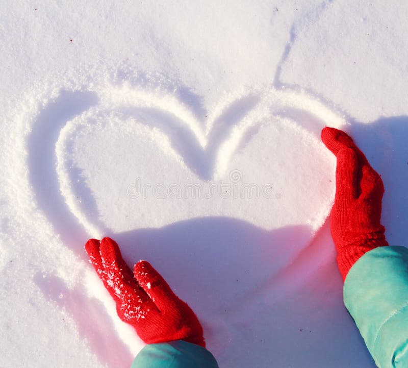 Drawing heart on snow stock photo. Image of freeze, chilly - 46953670