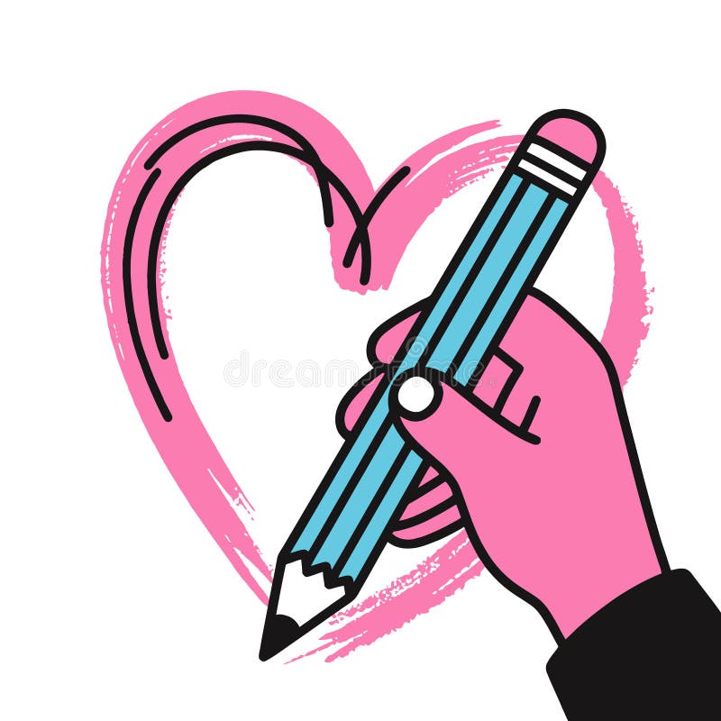 Drawing a Heart Symbol with a Pencil, Hand Holding Pencil Sketching ...