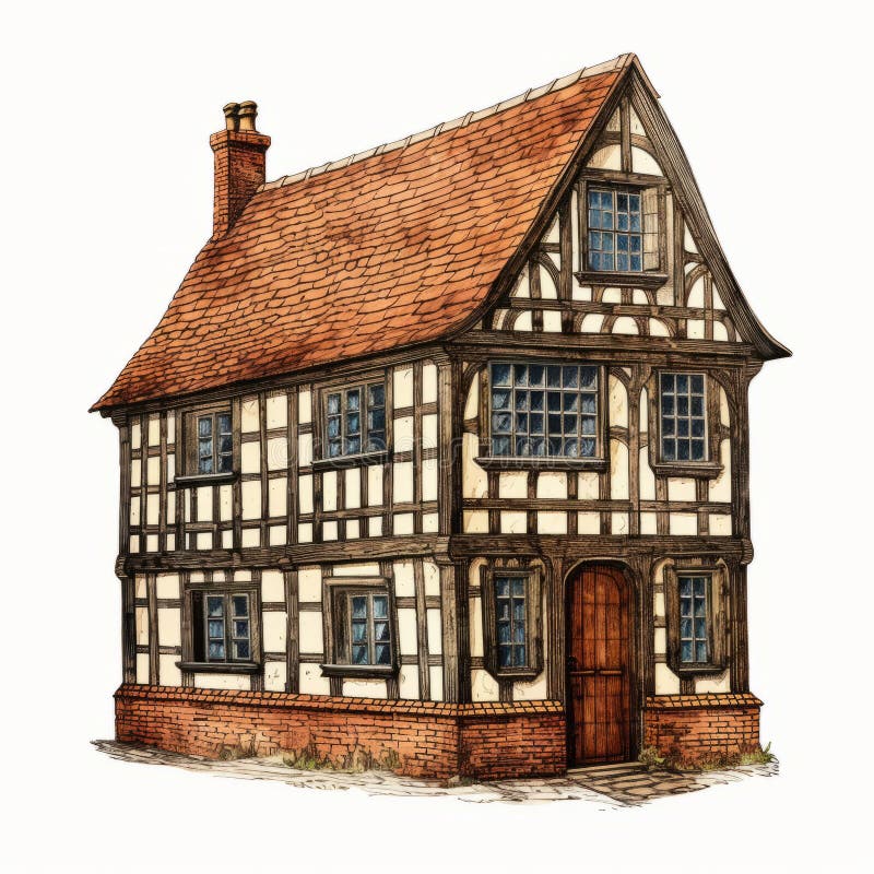 Detailed Timber Framed House Illustration with Gothic Influences Stock ...