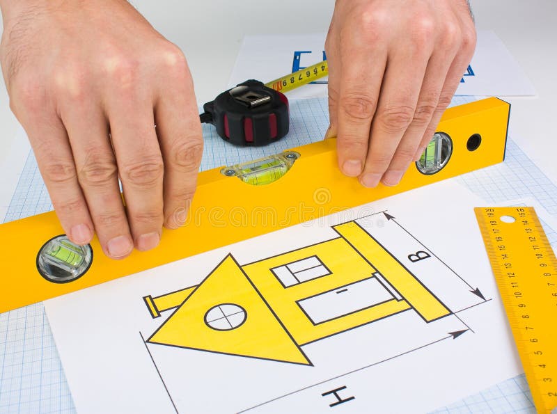 Drawing at Home with Construction Tools Stock Photo - Image of sketch ...