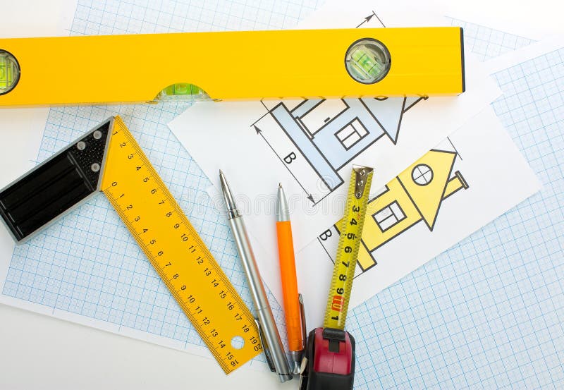 Drawing at Home with Construction Tools Stock Photo - Image of tool ...