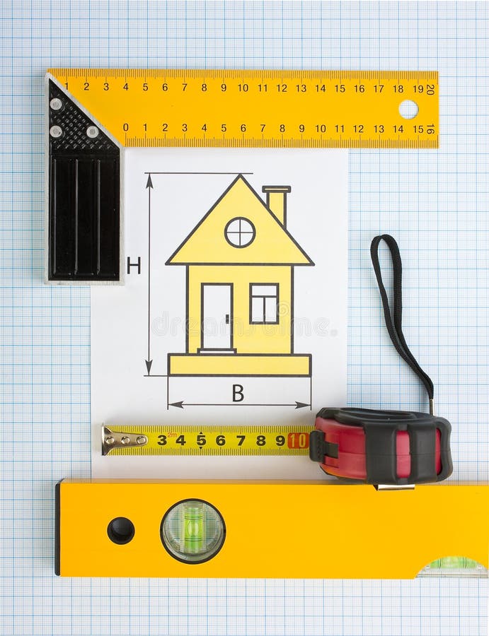 Drawing at Home with Construction Tools Stock Image - Image of work ...