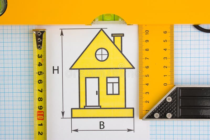 Drawing at Home with Construction Tools Stock Photo - Image of sketch ...