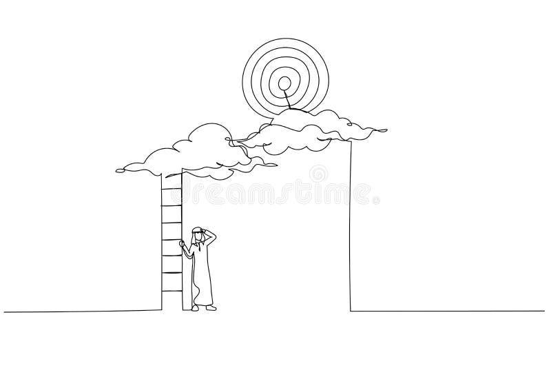 Drawing of Hopelessness Arab Businessman with Too Short Ladder Cannot ...