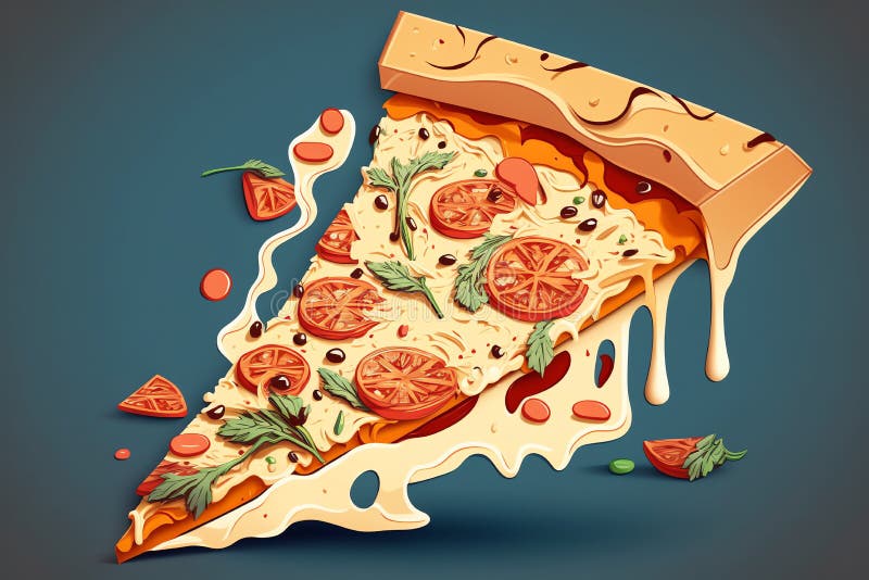 Drawing Hot Pizza Slice with Melting Cheese. Generative AI Stock ...