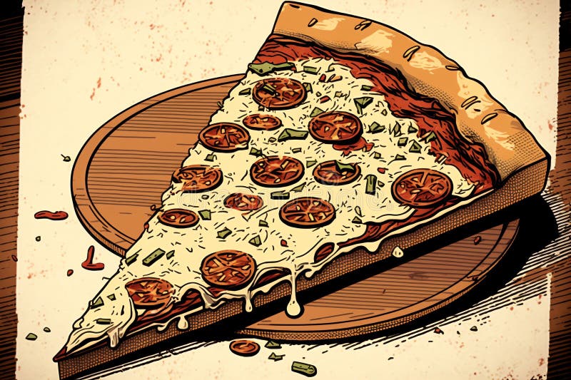 Drawing Hot Pizza Slice with Melting Cheese. Generative AI Stock ...