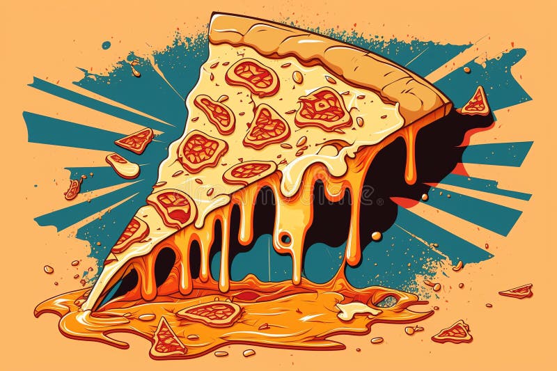 Drawing Hot Pizza Slice with Melting Cheese. Generative AI Stock ...