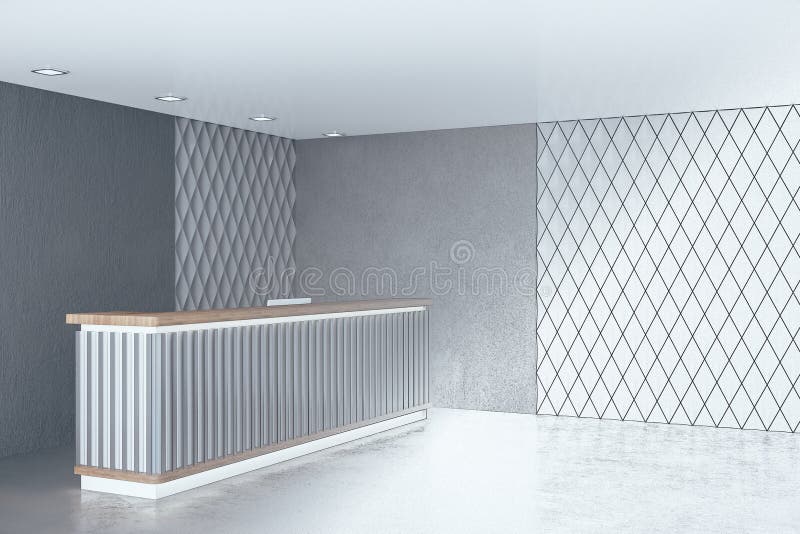 Reception Table. Modern Office Interior with White and Dark Marble ...