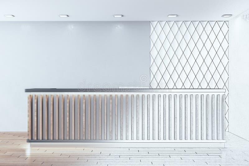Drawing Hotel Wooden Reception Table with Computer Stock Illustration ...