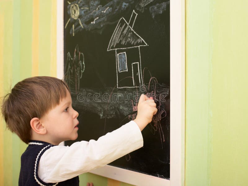 Boy drawing a house stock image. Image of mortgage, residential - 2998775