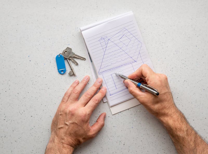 Drawing the house stock photo. Image of indoors, designer - 153283806