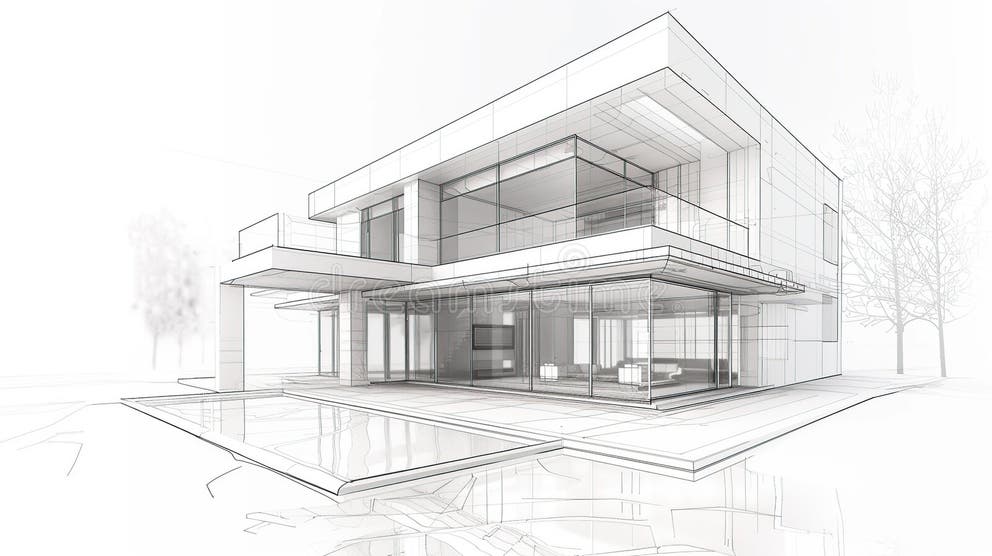 Drawing of a House.Engineering Design of Architecture.generative Ai ...