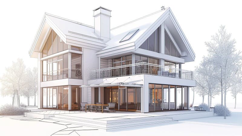 Drawing of a House.Engineering Design of Architecture.generative Ai ...