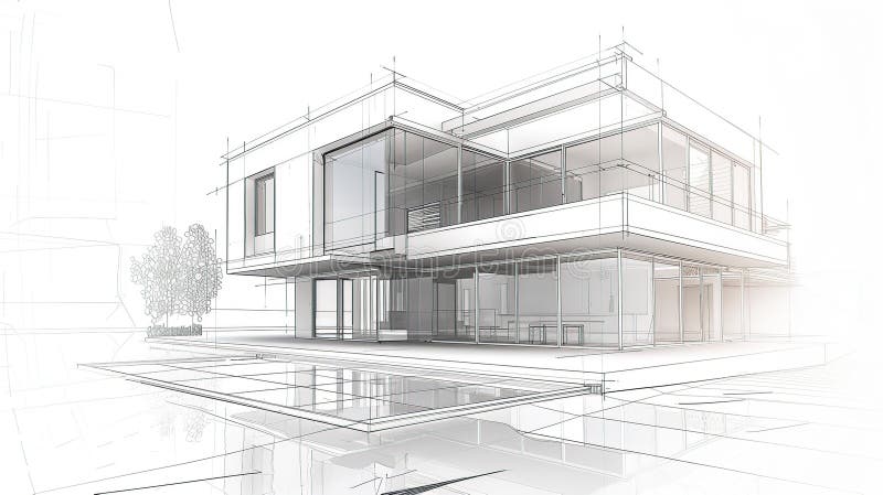 Drawing of a House.Engineering Design of Architecture.generative Ai ...