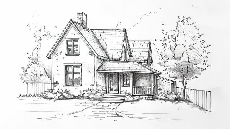 Drawing of a House.Engineering Design of Architecture.generative Ai ...