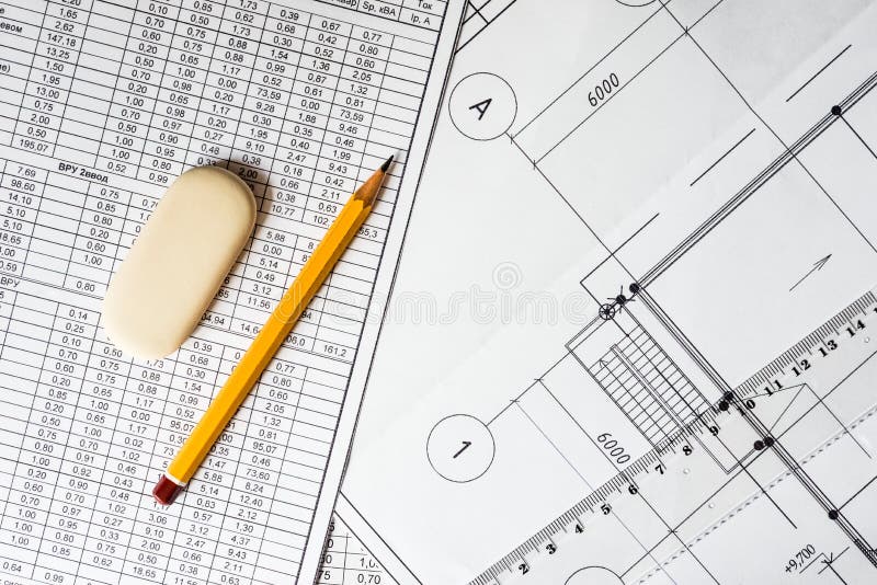 Drawing House Plan, Ruler and Pencil on the Table Stock Photo - Image ...