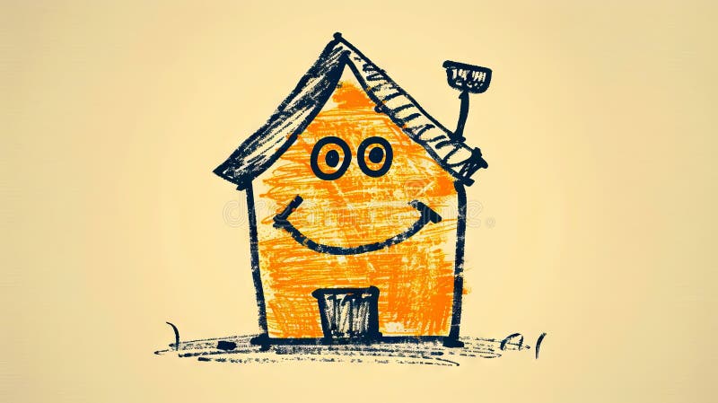 A Drawing of a House with a Smiley Face Stock Photo - Image of smiley ...