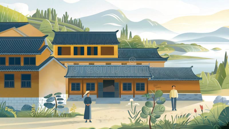 A Drawing of a House with Two People Standing in Front of it Stock ...
