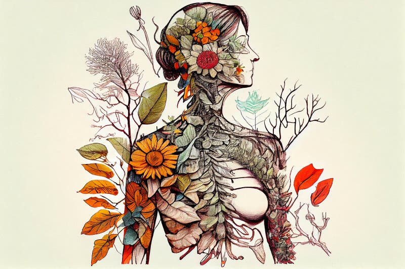 Drawing of Human Figure in Floral Style Stock Illustration ...