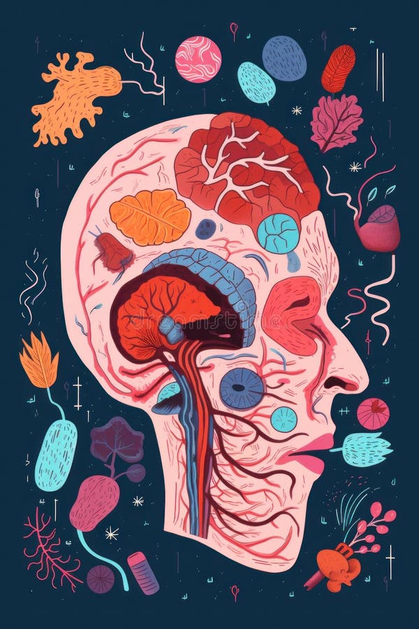 A Drawing of a Human Head with a Brain Inside of it. Generative AI ...