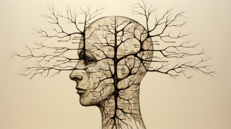 Tree Growing Inside a Human Head, Symbolizing Mental Growth and ...