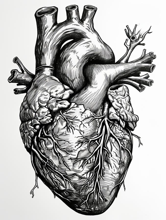 A drawing of a human heart stock image. Image of aorta - 303631101