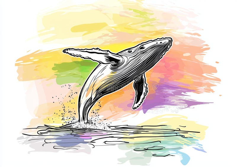 Drawing of a Humpback Whale Breaching in One Continuous Line Stock ...