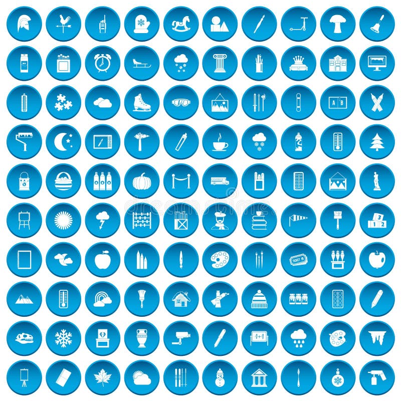 100 drawing icons set blue stock vector. Illustration of easel - 96500370