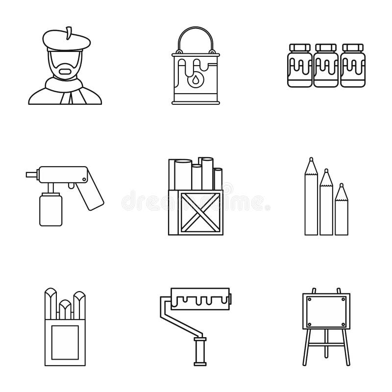 Drawing Icons Set, Outline Style Stock Vector - Illustration of ...