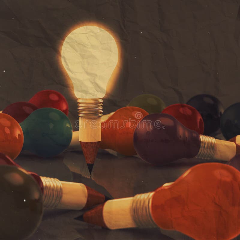 Drawing Idea Pencil and Light Bulb Concept Creative with Crumple Stock ...