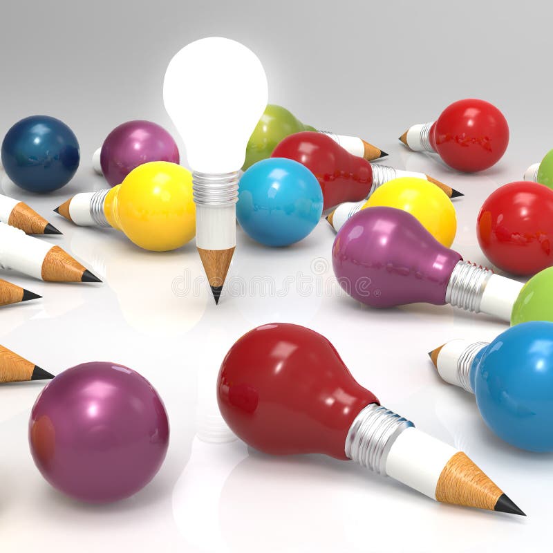 Drawing Idea Pencil and Light Bulb Concept Outside the Box As Cr Stock ...